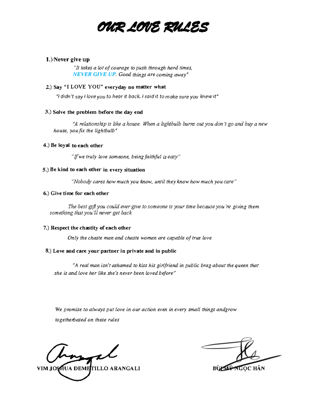 OUR-LOVE- Rules 1 - go ra - OUR LOVE RULES 1.) Never give up “It takes ...