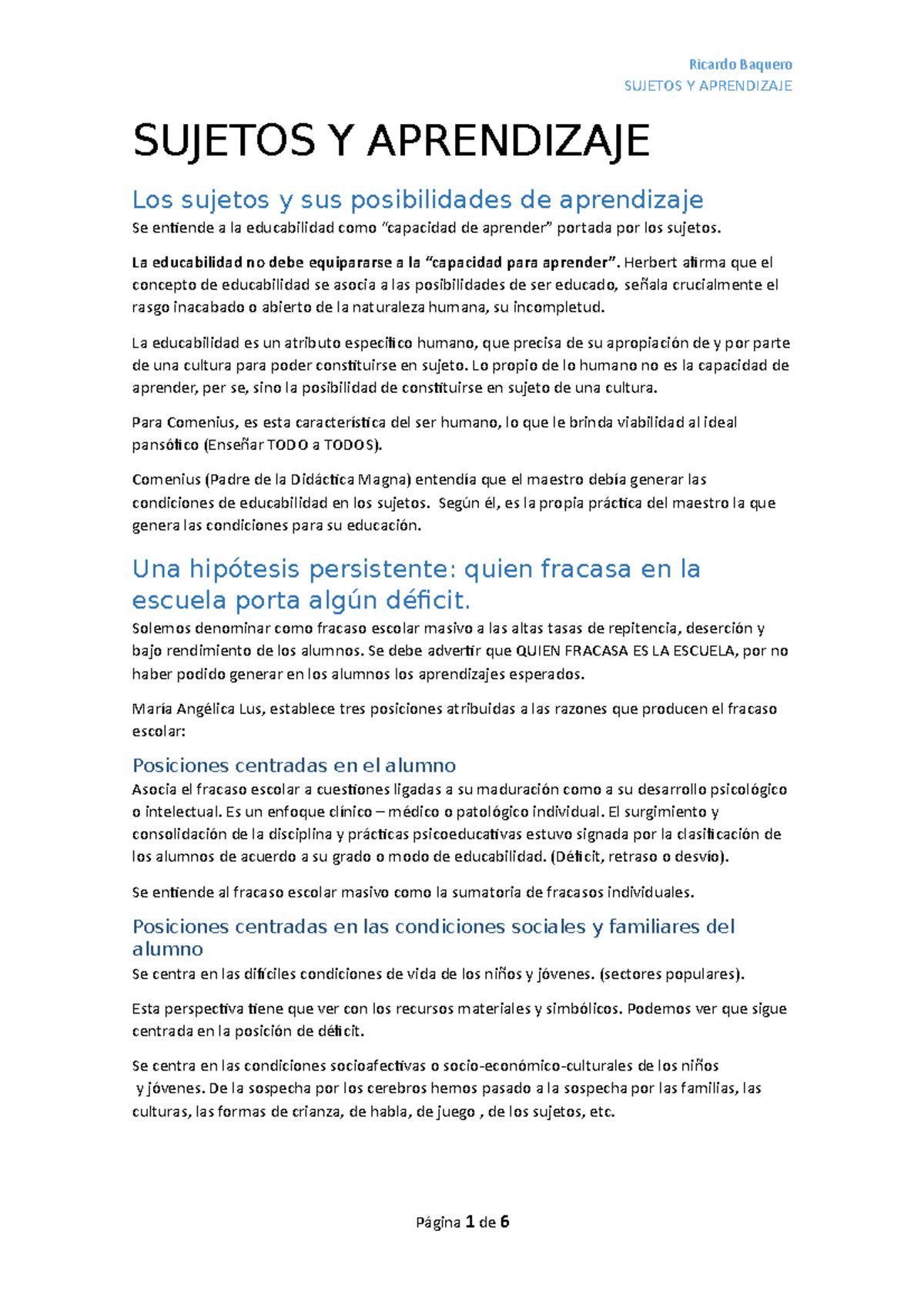 345674850- Baquero- Resumen - SUJETOS Y APRENDIZAJE SUJETOS Y APRENDIZAJE Los sujetos y sus ...