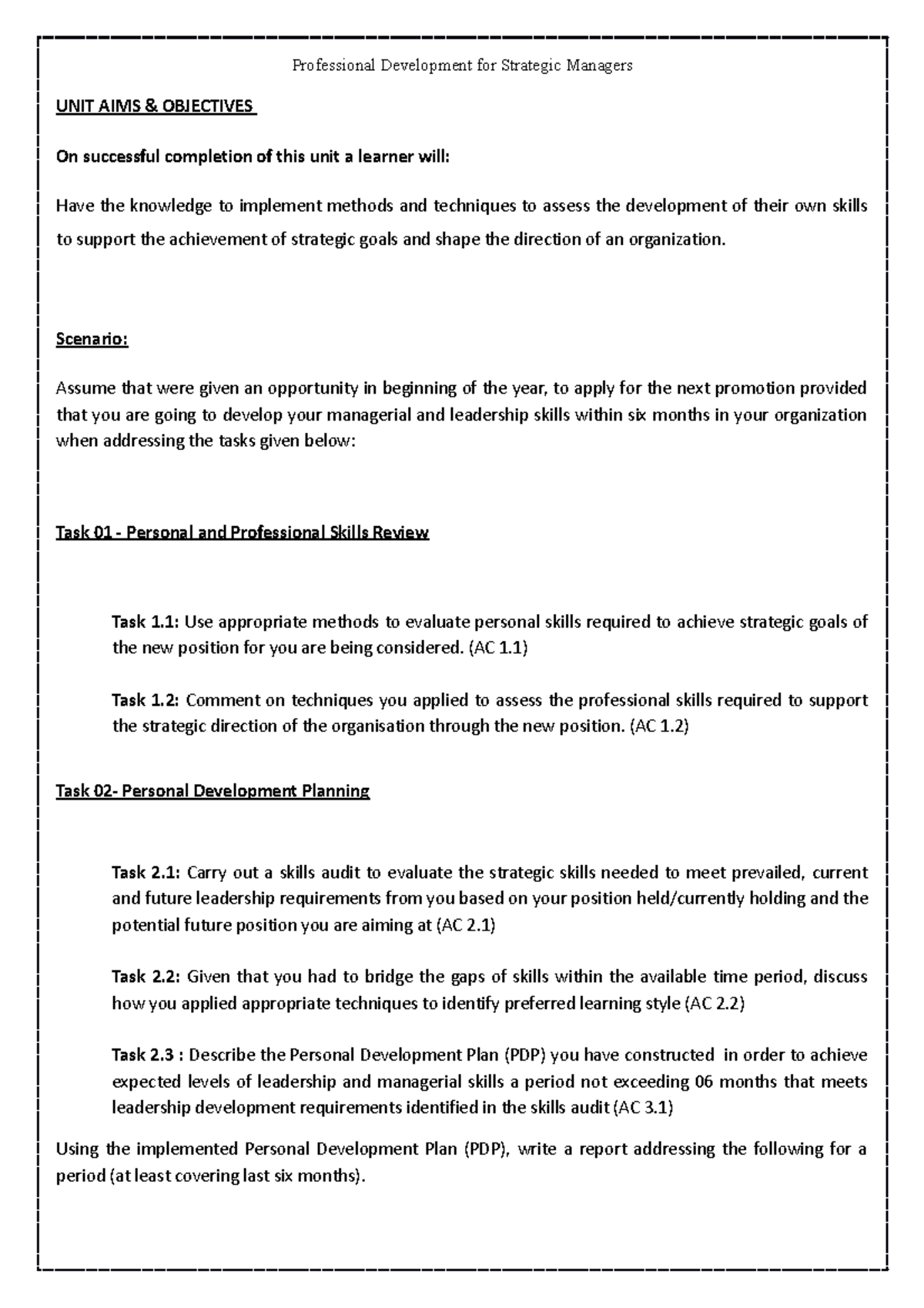 PDSM - example - UNIT AIMS & OBJECTIVES On successful completion of this unit a learner will ...