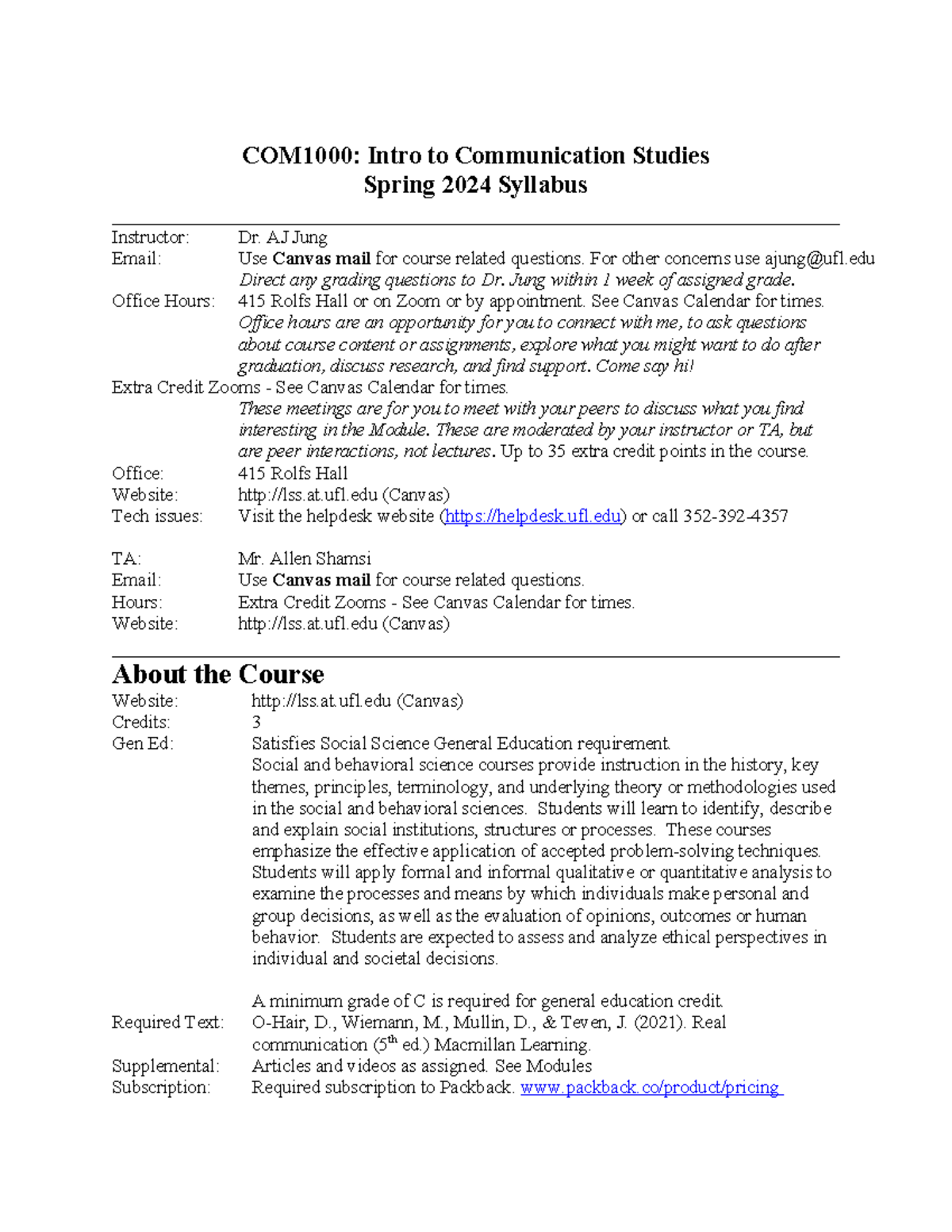 COM1000 Syllabus 2024 Spring - COM1000: Intro to Communication Studies ...