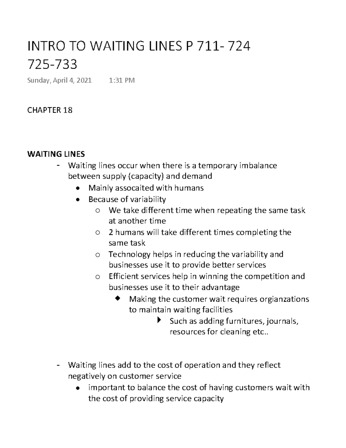 Intro TO Waiting Lines P 711- 724 725-733 - CHAPTER 18 WAITING LINES ...