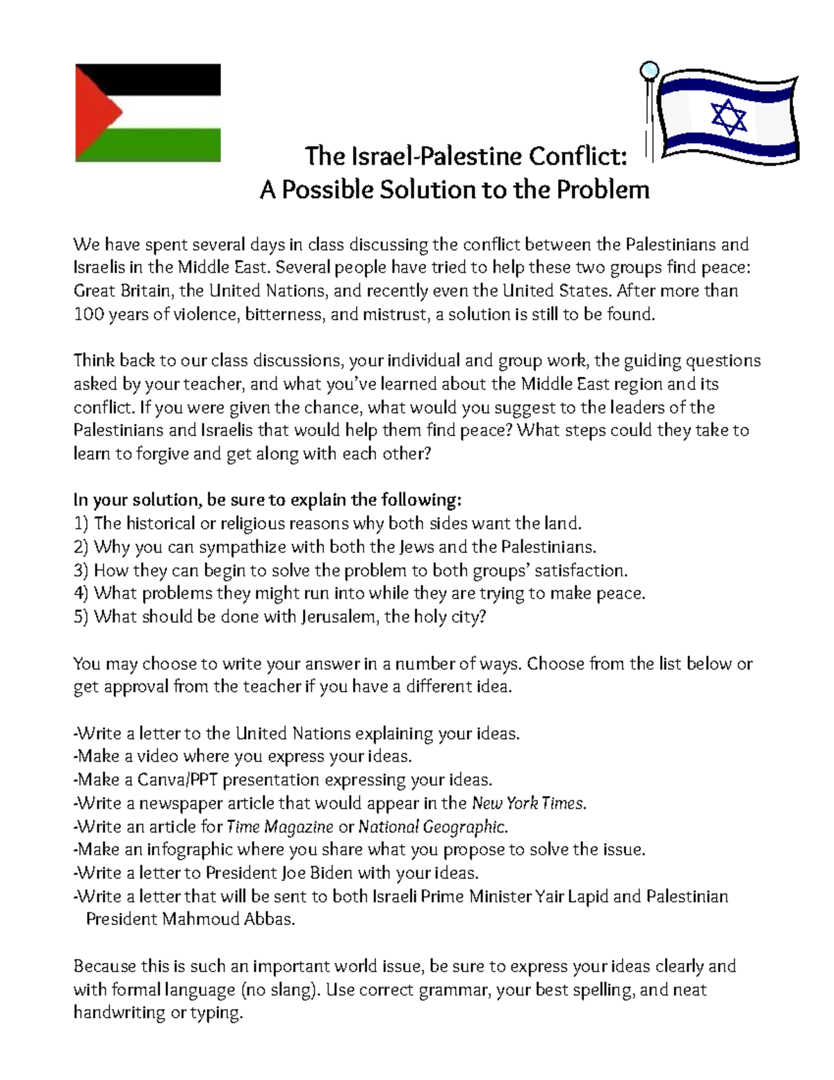The Israel-Palestine Conflict Solution - The Israel-Palestine Conflict ...
