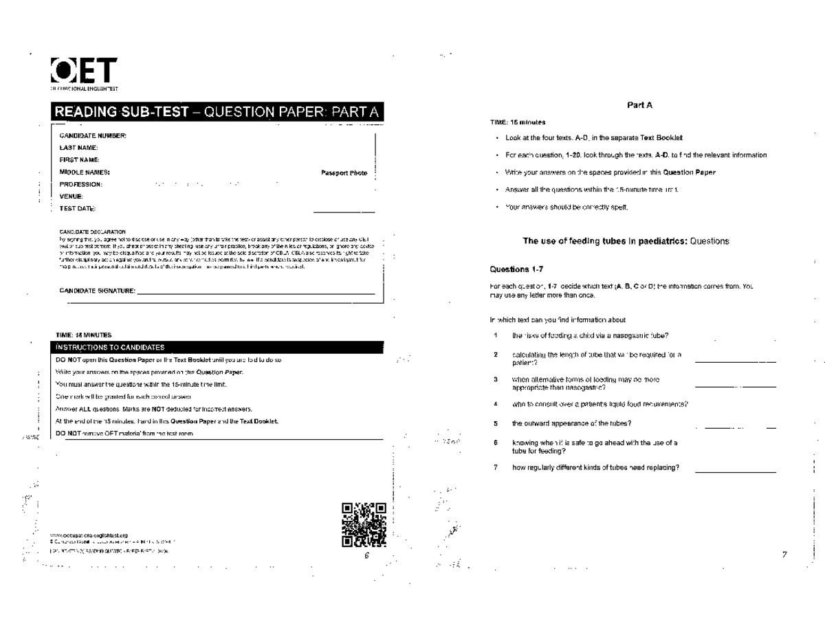 Authentic Reading Materials test1 - OCCUPATIONALENGLISH TEST READING ...