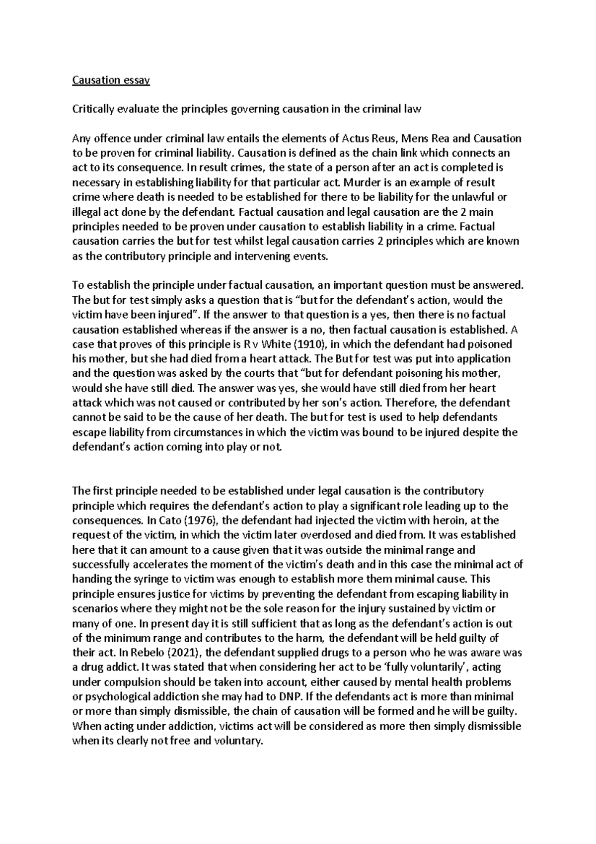 Causation essay - Causation essay Critically evaluate the principles ...