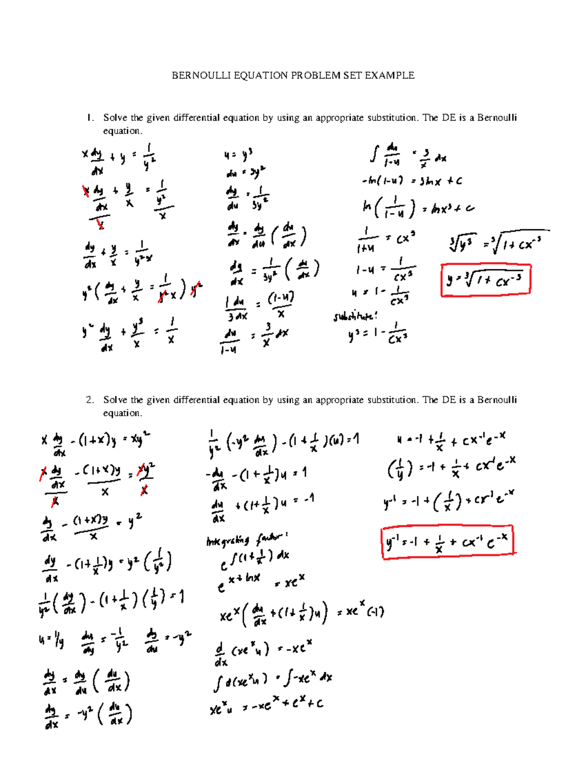 [Differential Equation] Bernoulli Equation Problem Set Example ...