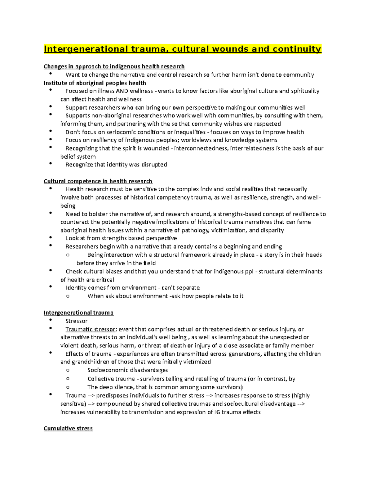 Intergenerational trauma - Studocu