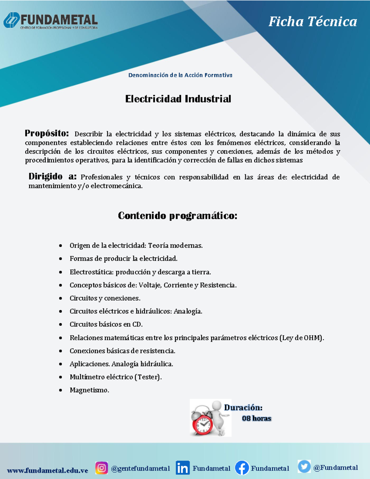 Electricidad-Industrial - Ficha Técnica fundametal.edu @gentefundametal ...