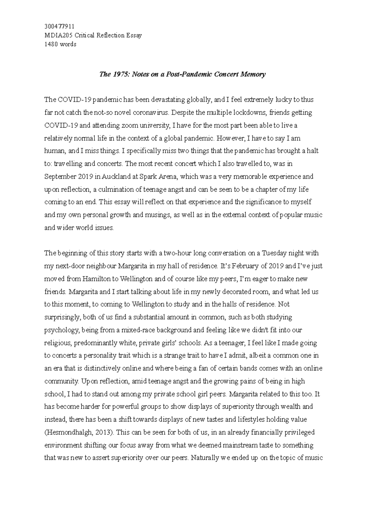 300477911 Critical Reflection Essay - MDIA205 Critical Reflection Essay ...