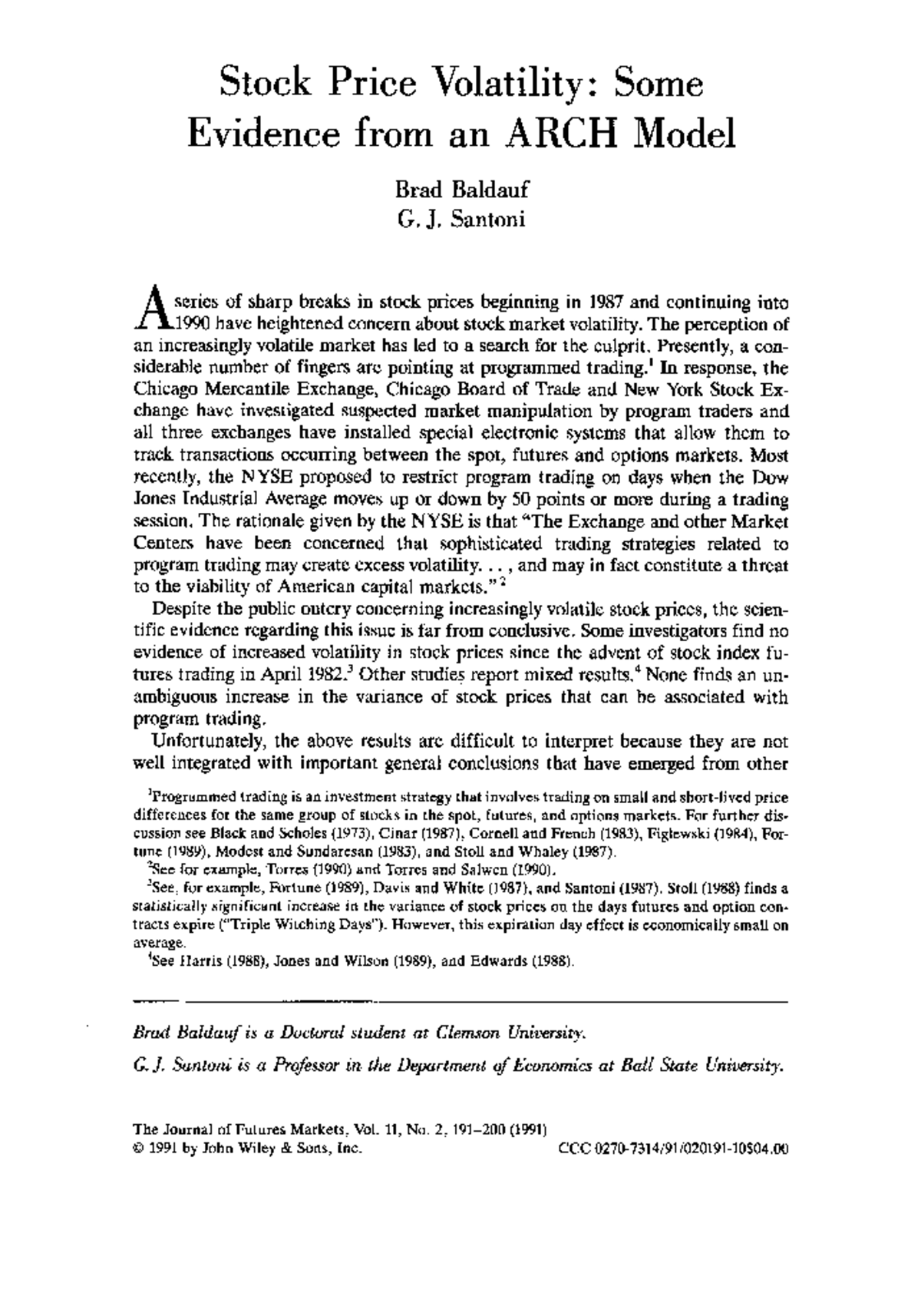 Stock Price Volatility- Some Evidence from an ARCH Model - Stock Price ...