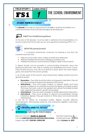 Learning Episode 1-4 - none - FIELD STUDY 1 LEARNING EPISODE The School ...
