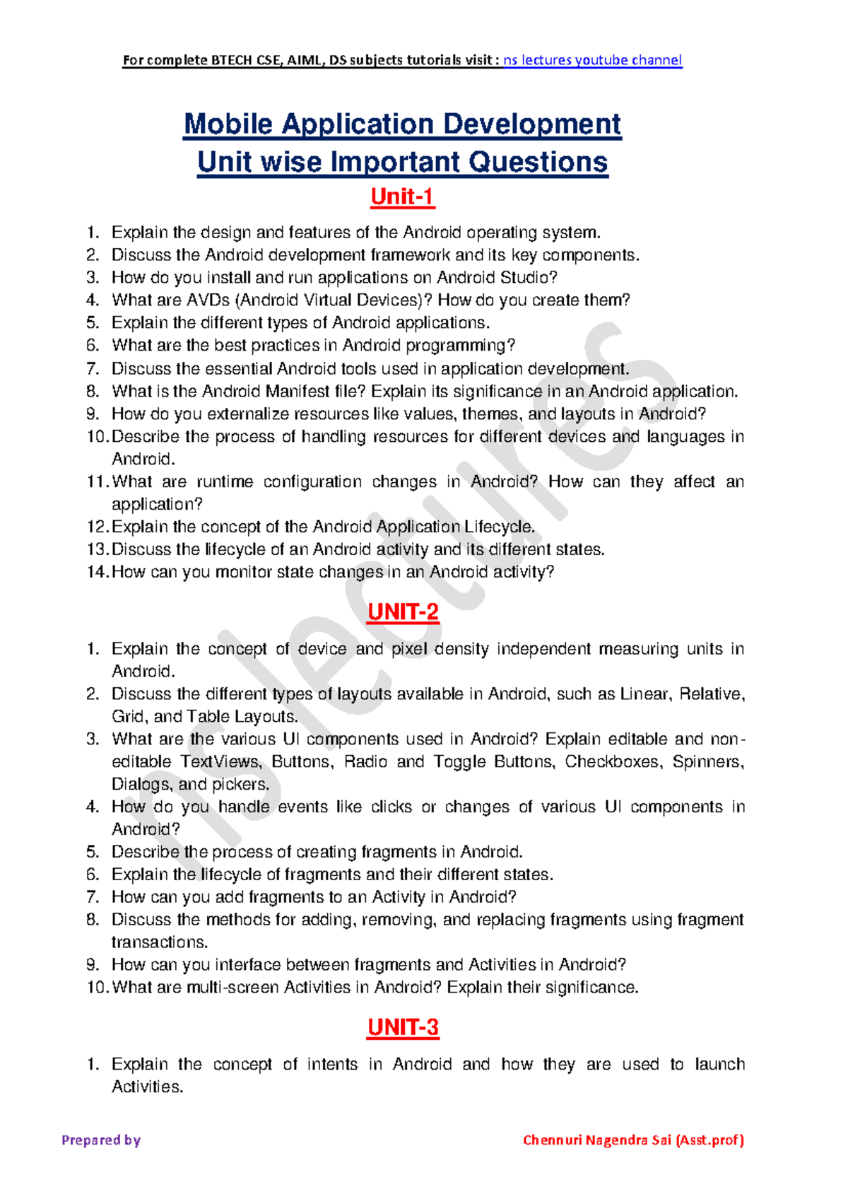 MAD Unitwise imp questions - For complete BTECH CSE, AIML, DS subjects tutorials visit : ns ...