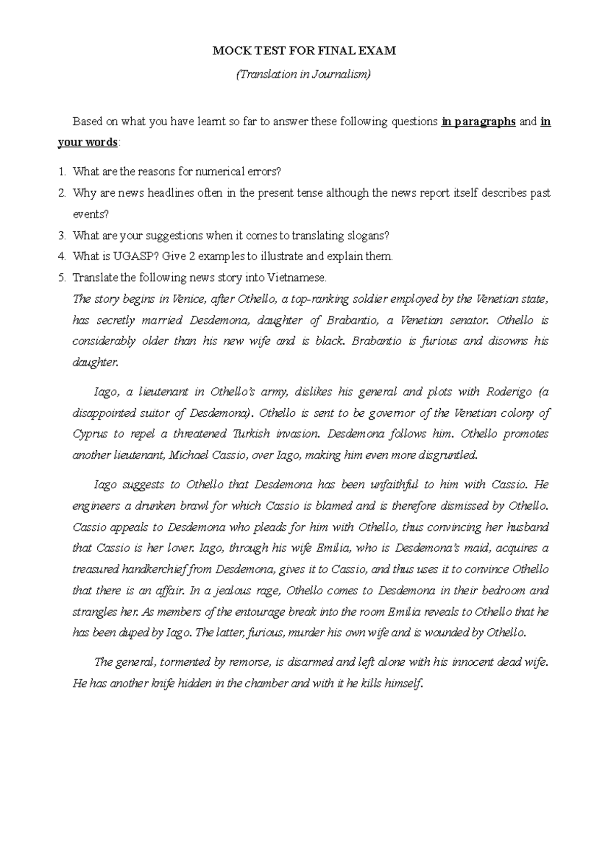 Mock test final exam Trans in Jour - MOCK TEST FOR FINAL EXAM ...