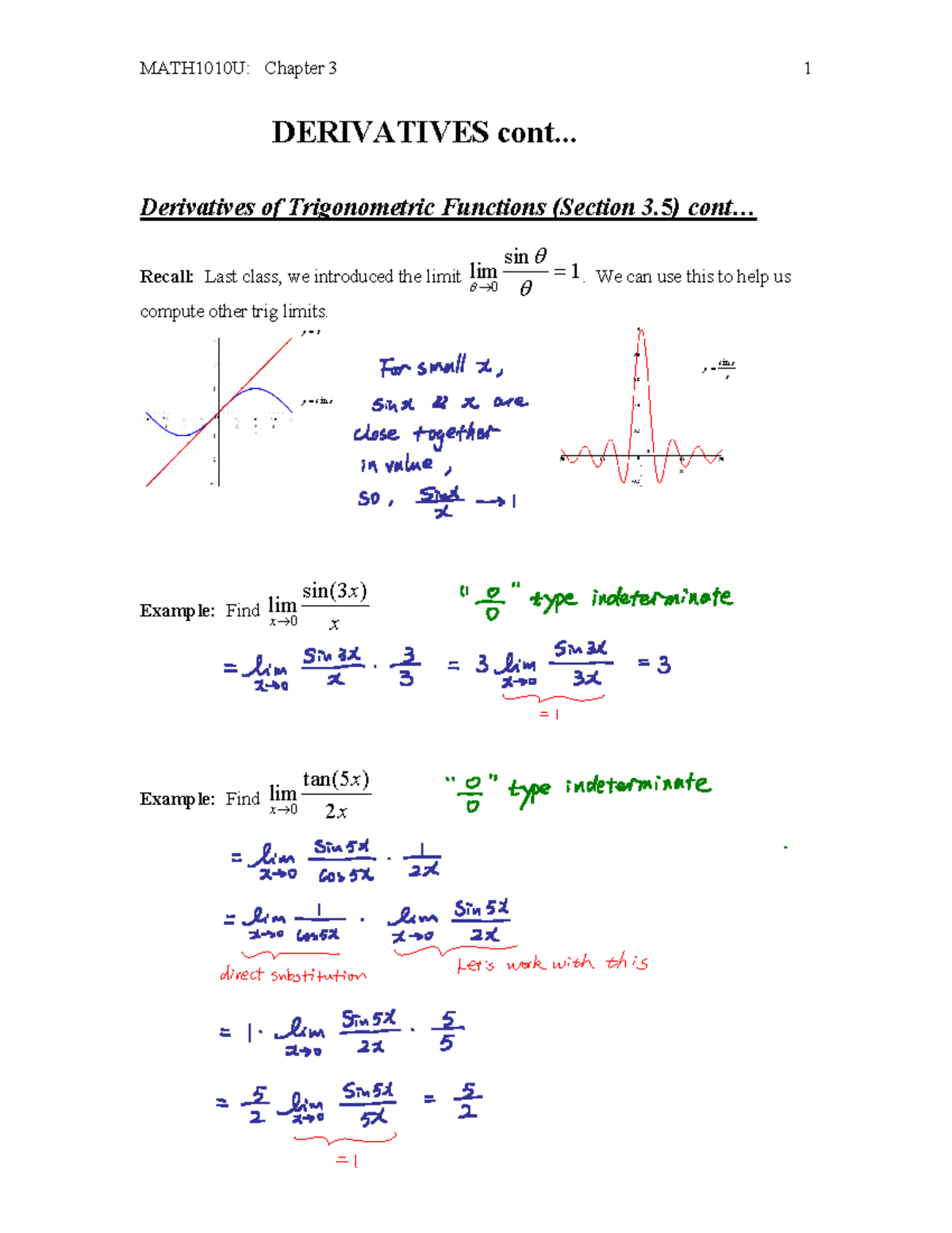 Week4Jan31chainimplicit - DERIVATIVES cont... Derivatives of Trigonometric Functions (Section 3 ...