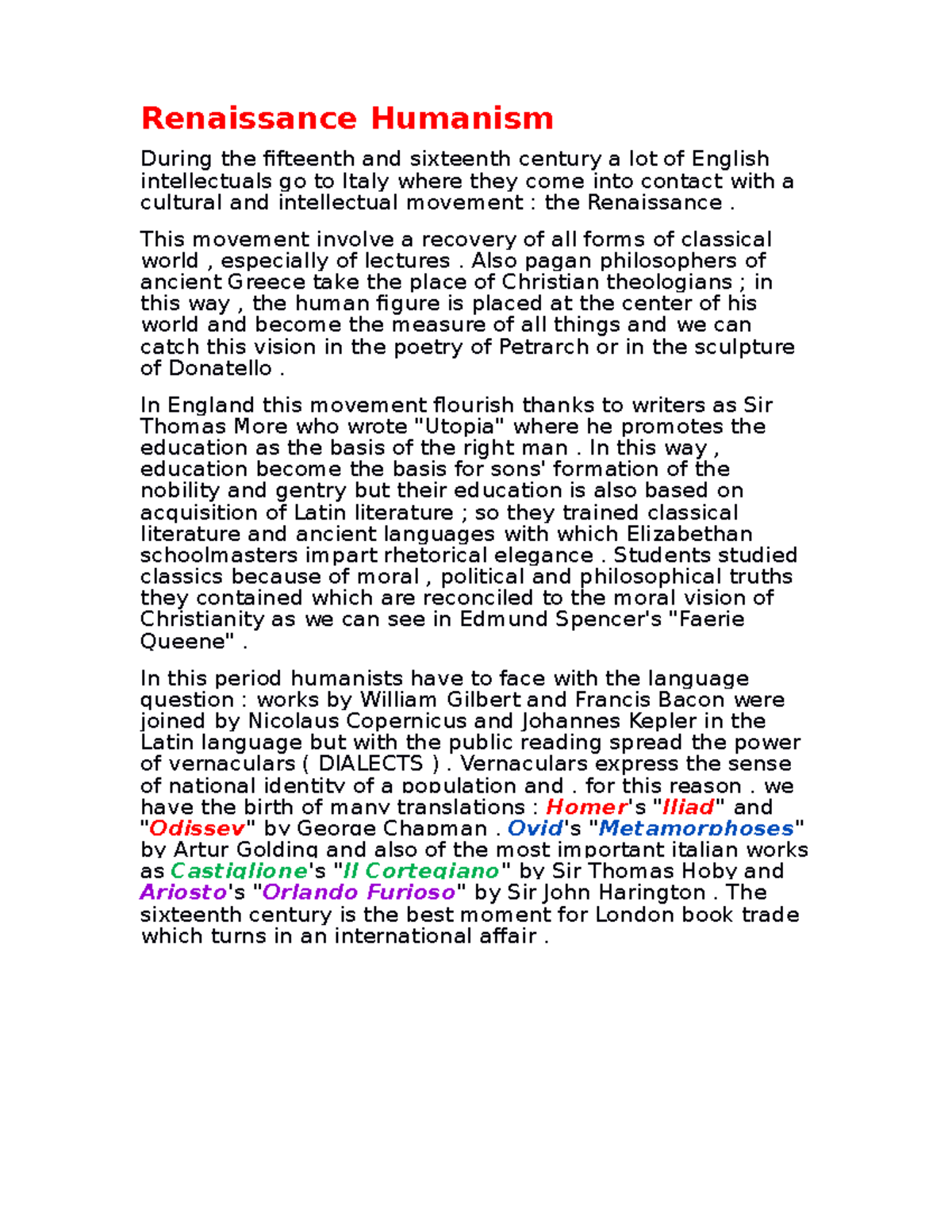 Renaissance Humanism - Renaissance Humanism During the fifteenth and ...