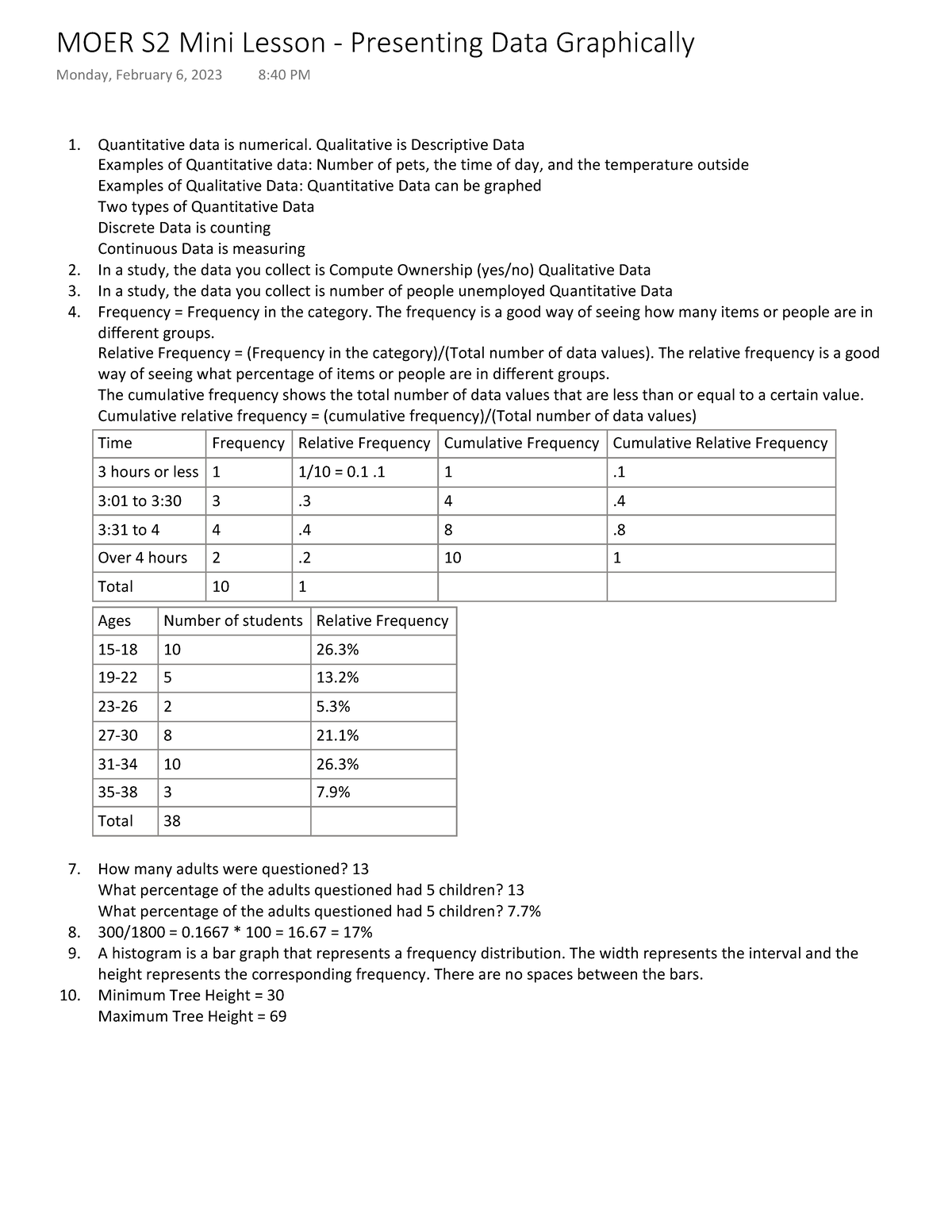 MOER S2 Mini Lesson - Presenting Data Graphically - Quantitative data is numerical. Qualitative ...