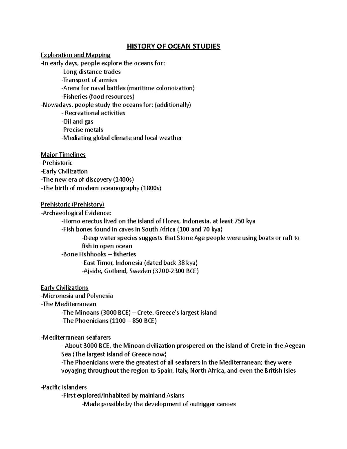 History of Ocean Studies Lecture Notes - HISTORY OF OCEAN STUDIES ...