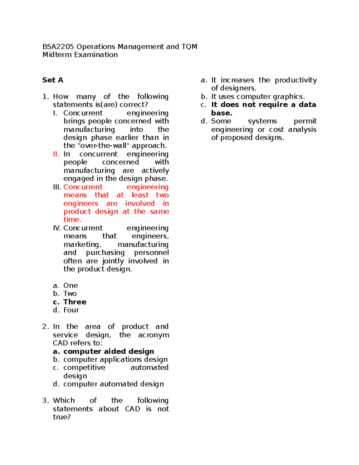 BSA2205 Operations Management and TQM - Midterm Examination v3 ...