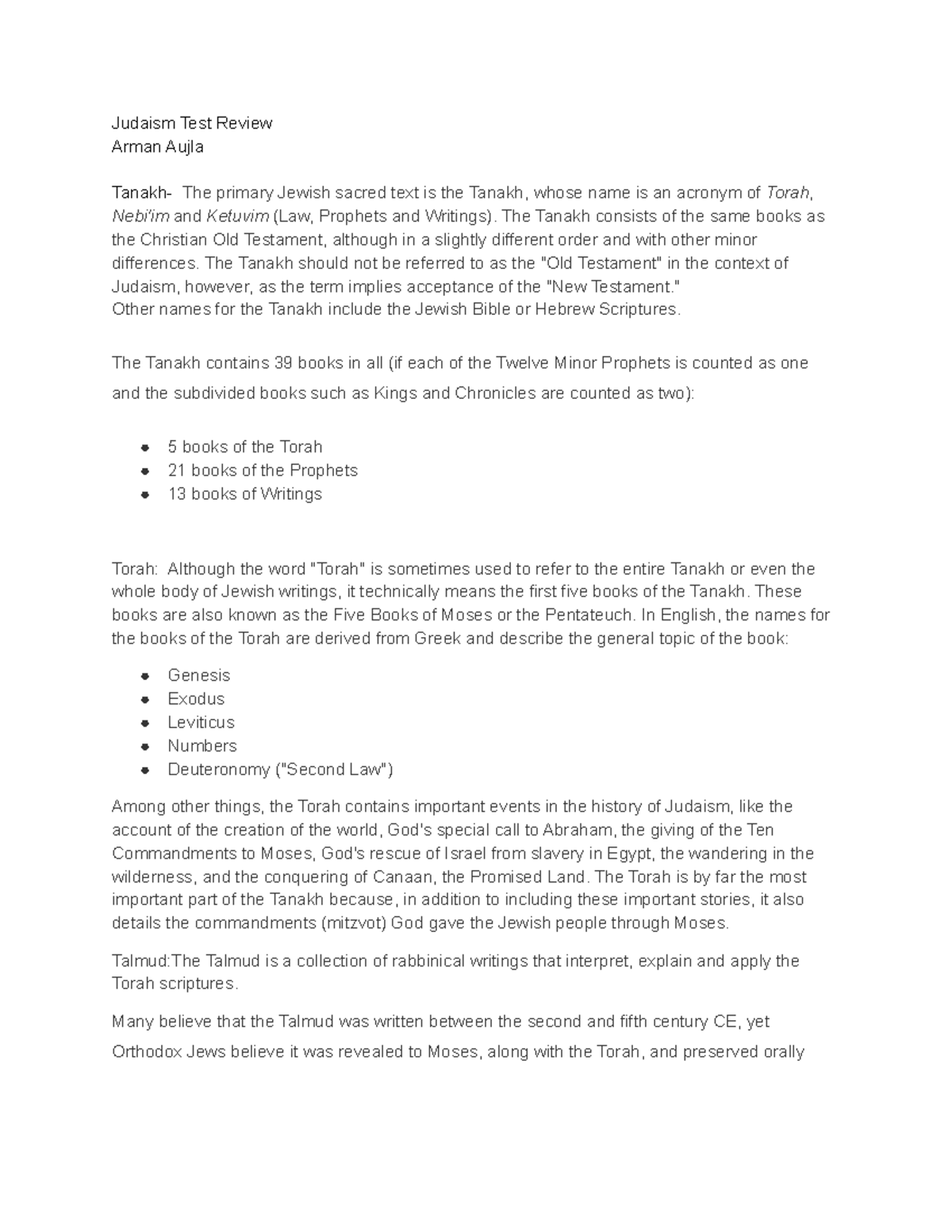 Test 1 Principles of Land - Judaism Test Review Arman Aujla Tanakh- The ...