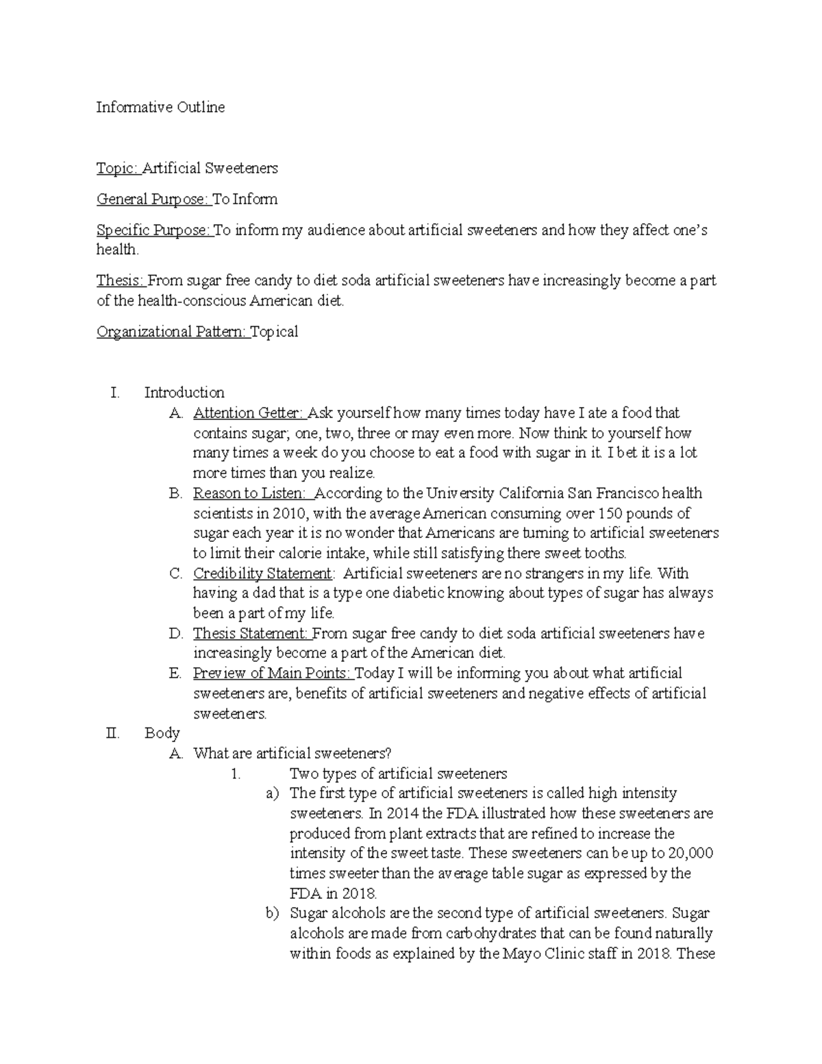 Informative Speech Outline Example 2-1 - Informative Outline Topic ...