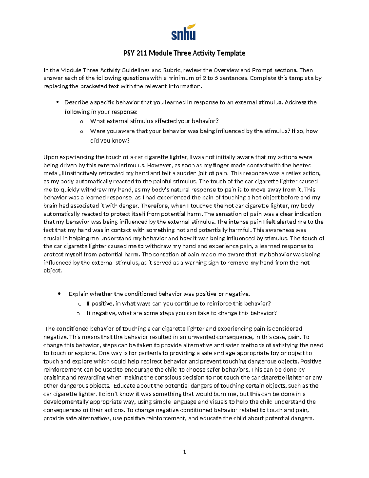 PSY 211 Module Three Activity Template - Then answer each of the ...
