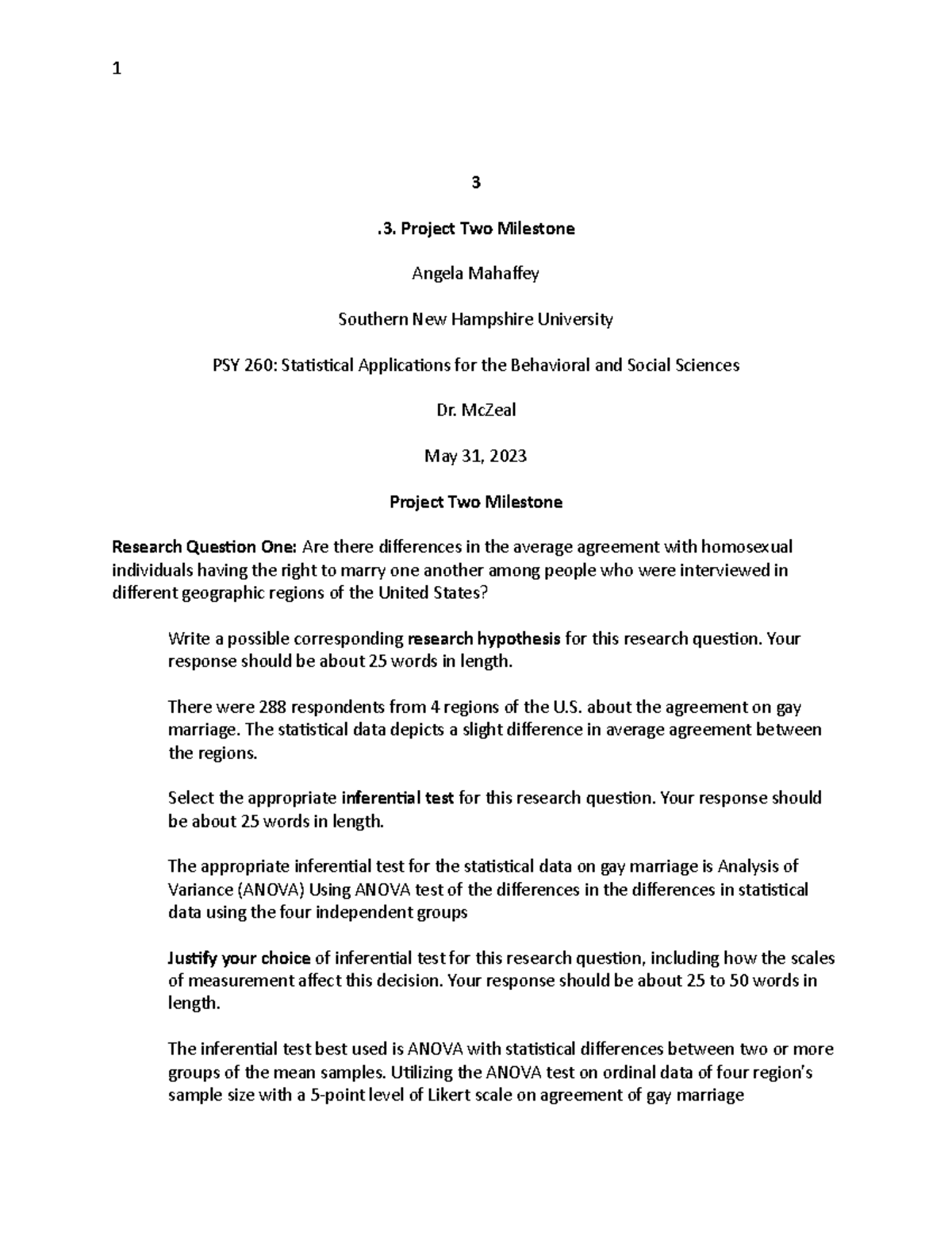 PSY 260 Project 2 - 3 .3. Project Two Milestone Angela Mahaffey ...