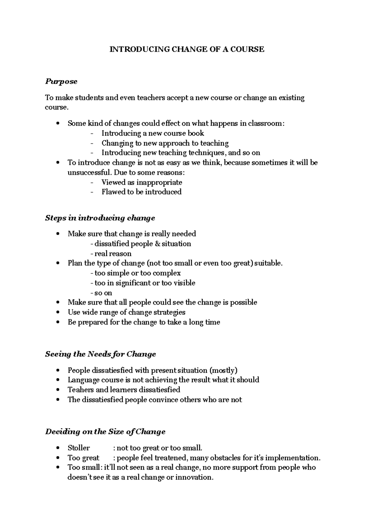 Introducing Change of a Course - INTRODUCING CHANGE OF A COURSE Purpose ...