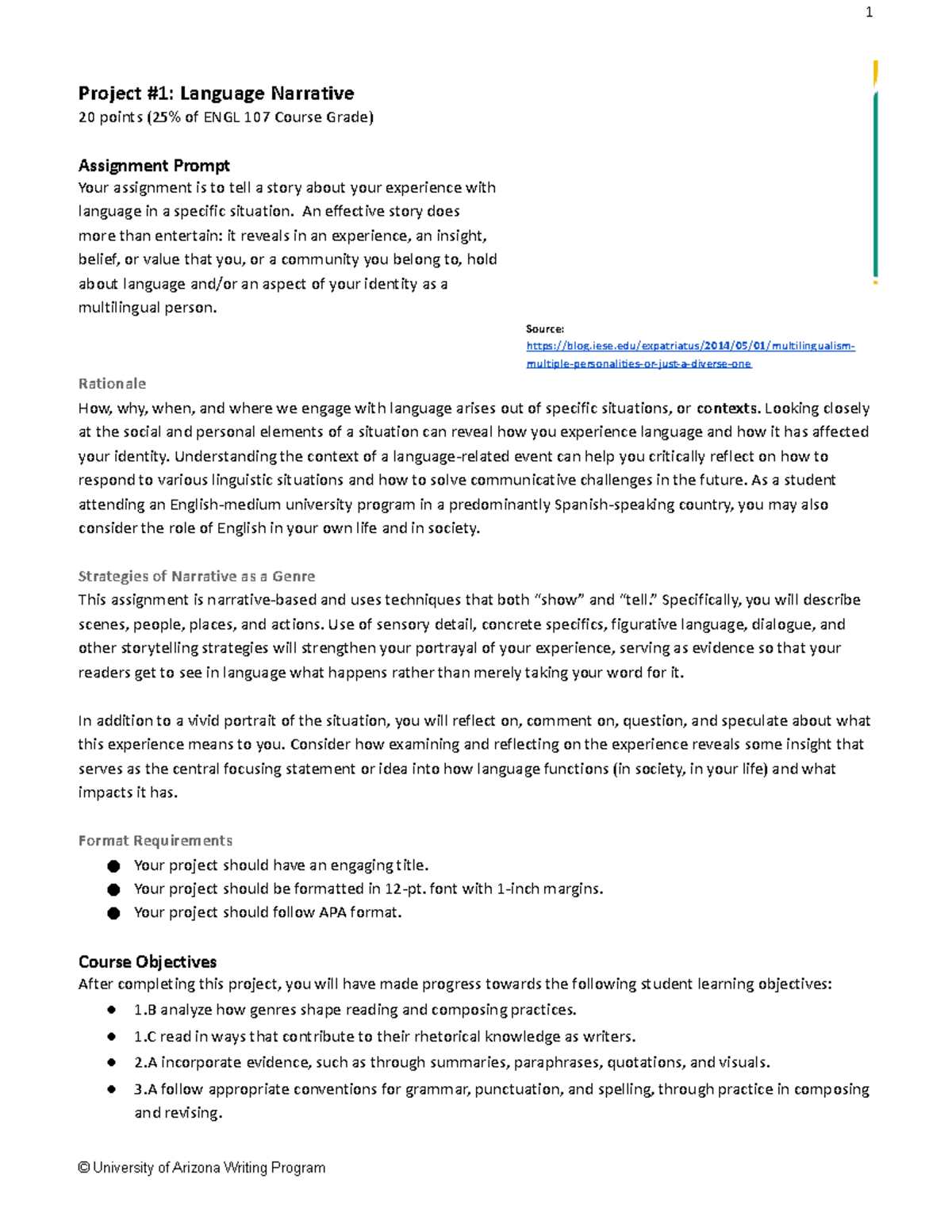 Language Narrative Guidelines 2023 - 1 Project #1: Language Narrative ...