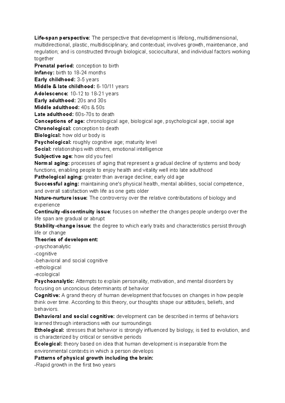 Exam 1 Notes - Human Development - Google Docs - Life-span perspective ...