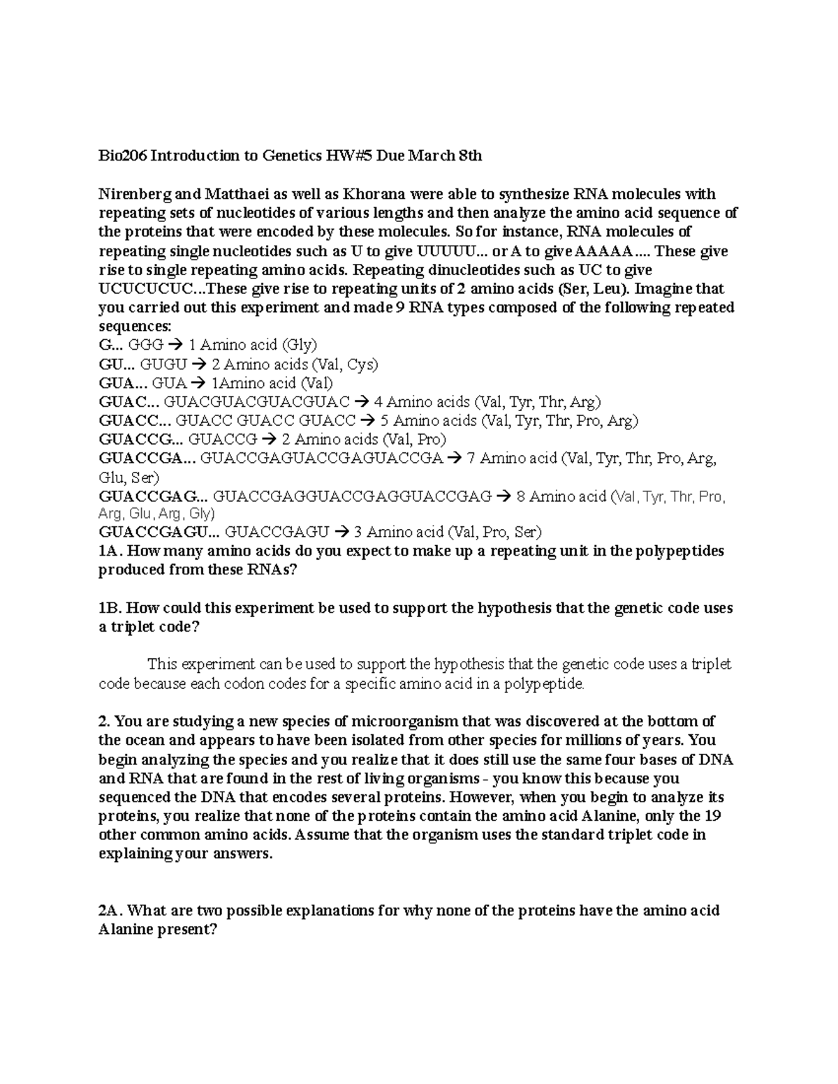 Genetics Homework #5 for recitation - Bio206 Introduction to Genetics ...