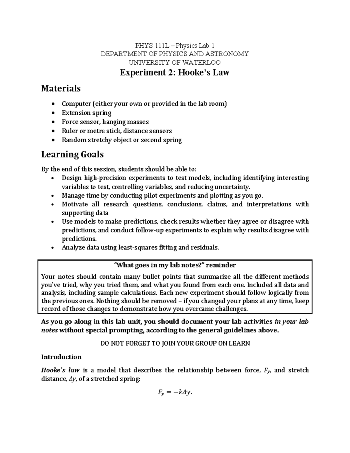 111LExpt 2 Student Instructions Urja Edit 1 - PHYS 111L – Physics Lab 1 ...
