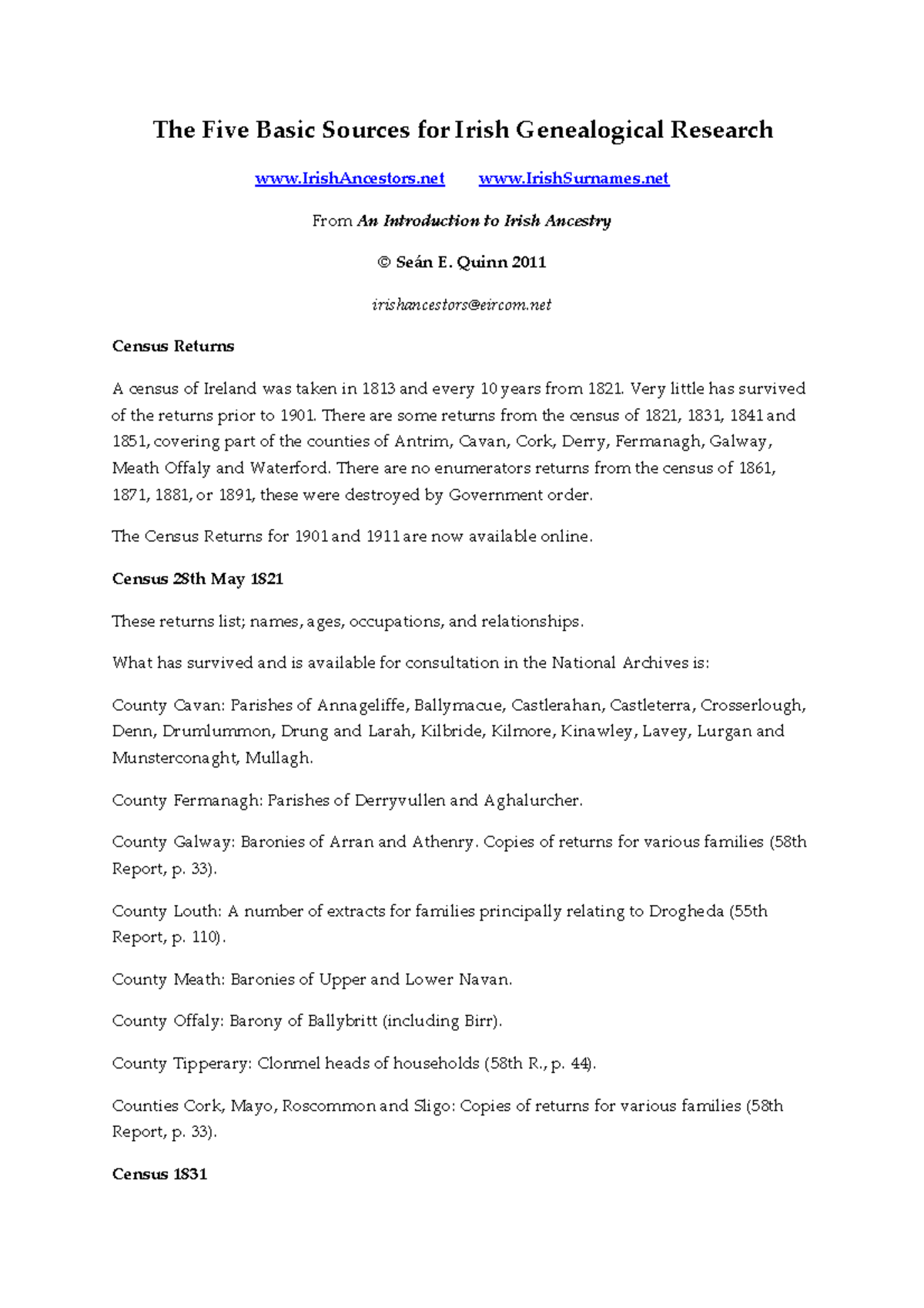 The Five Basic Sources for Irish Genealogical Research - The Five Basic ...