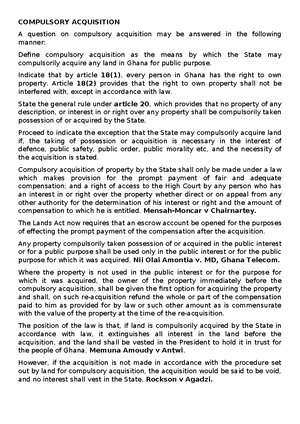 Compulsory Acquisition Possible Question - ACQUISITION TO WHAT EXTENT ...