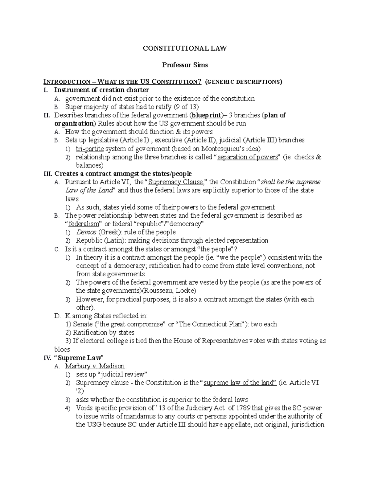 Constitutional Law Outline - 2 - CONSTITUTIONAL LAW Professor Sims ...