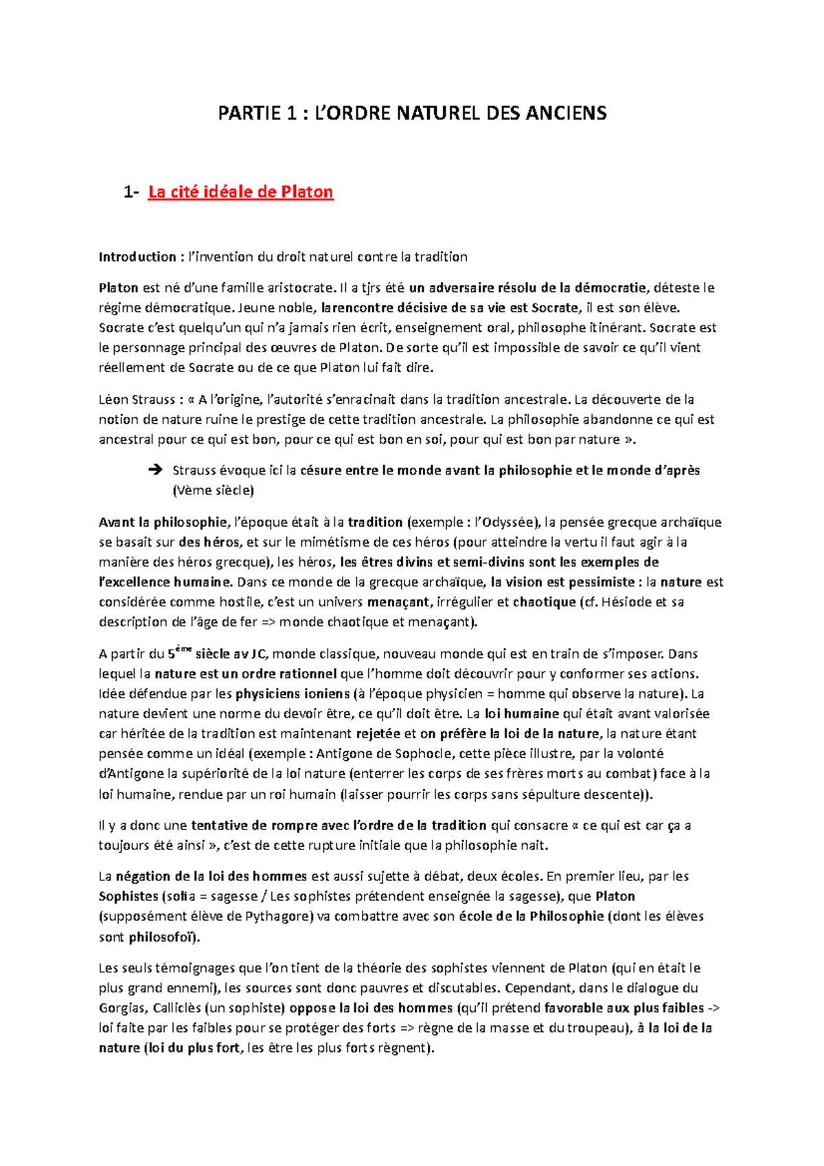 2. La cité idéale de Platon - PARTIE 1 : L’ORDRE NATUREL DES ANCIENS 1 ...