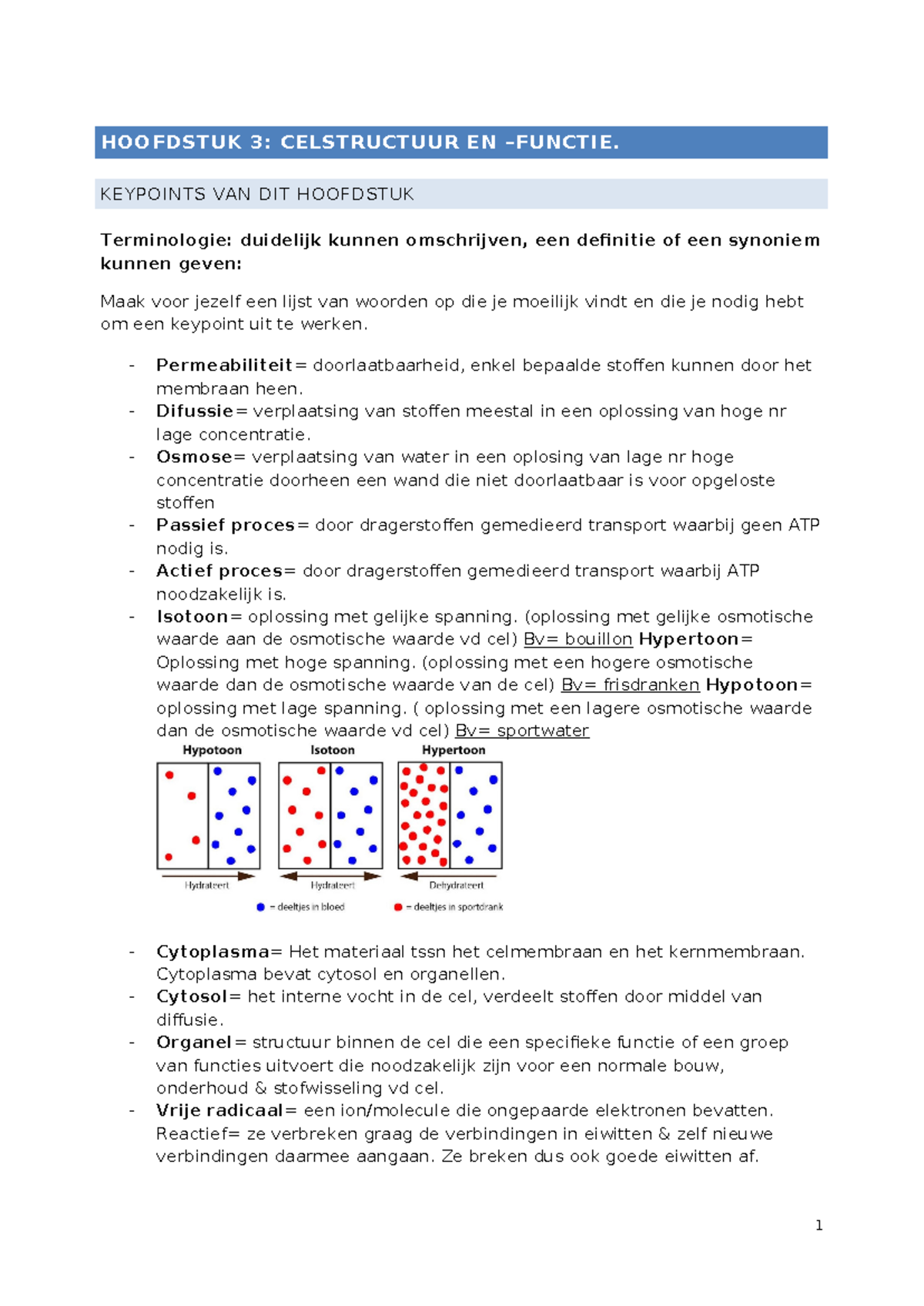 Anatomie hoofdstuk 3 celstructuur en -functie - HOOFDSTUK 3 ...