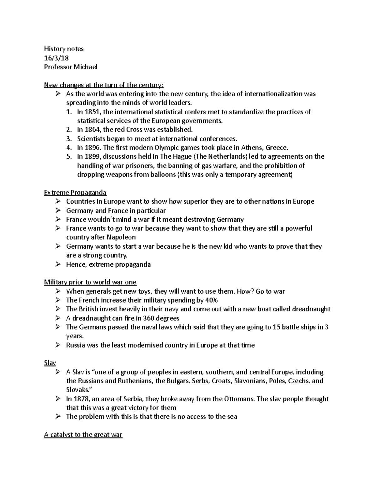 History notes 12 - History notes 16/3/18 Professor Michael New changes ...