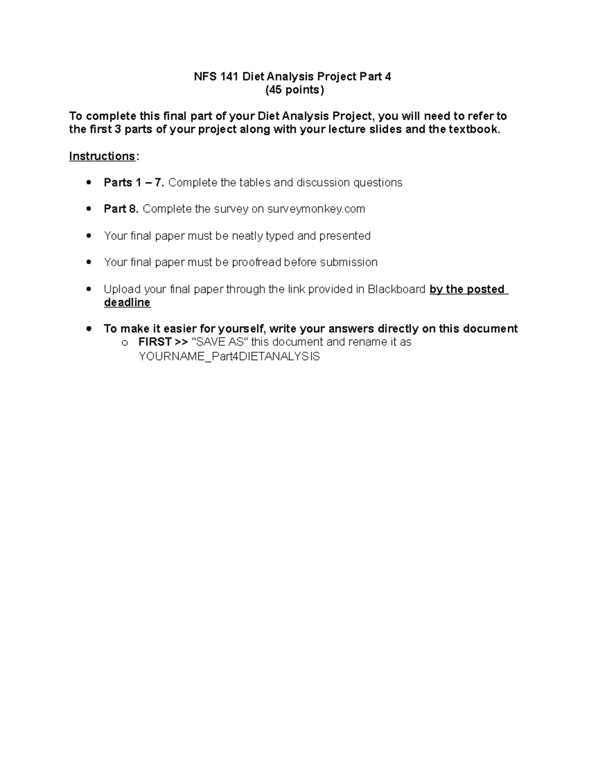 Diet Analysis Project Part 4 - Instructions: Parts 1 – 7. Complete the ...