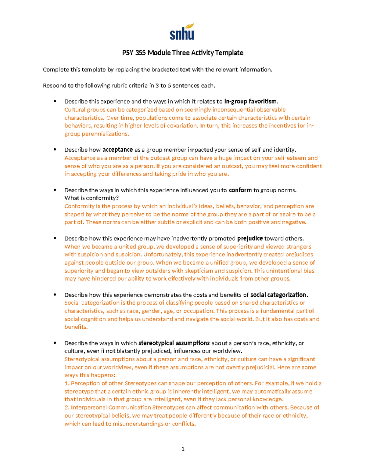 PSY 355 Module Three Activity Template 2 - PSY 355 Module Three ...