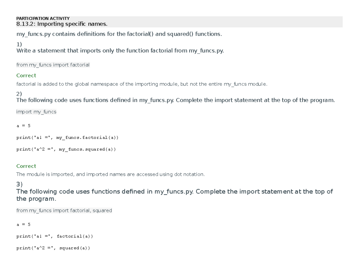 8.13.2 Importing specific names - PARTICIPATION ACTIVITY 8.13 ...