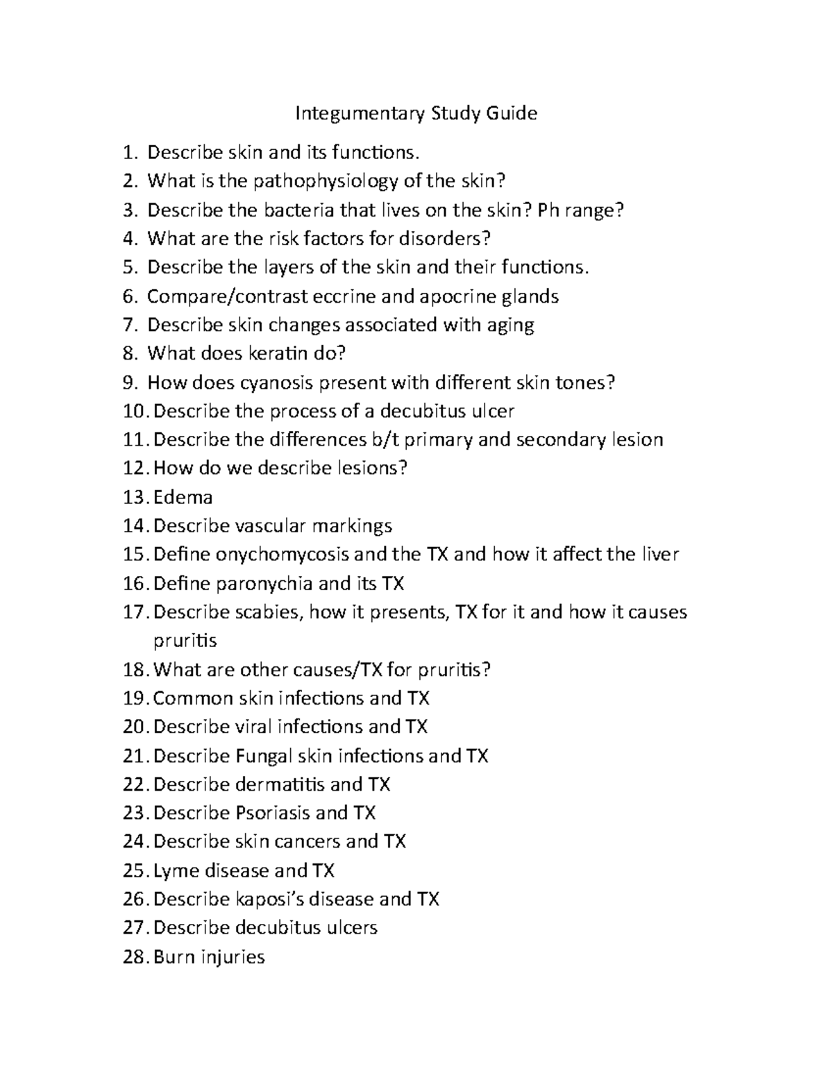 Integumentary Study Guide - Integumentary Study Guide Describe skin and ...