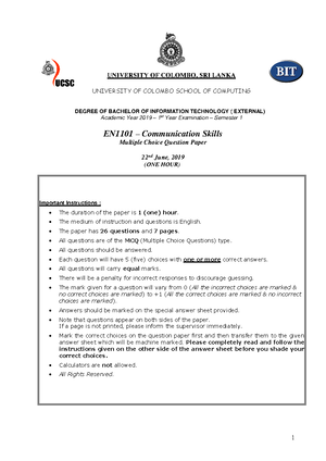 BIT Exam past papers for local indivi - UNIVERSITY OF COLOMBO, SRI ...