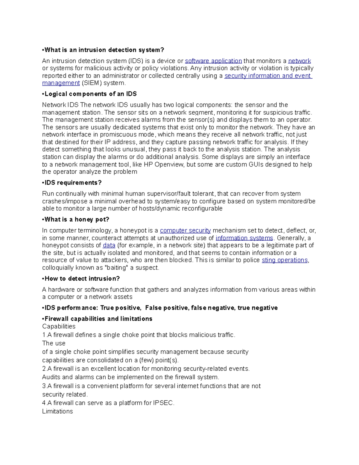 Notes - Summary Computer Security - •What is an intrusion detection ...