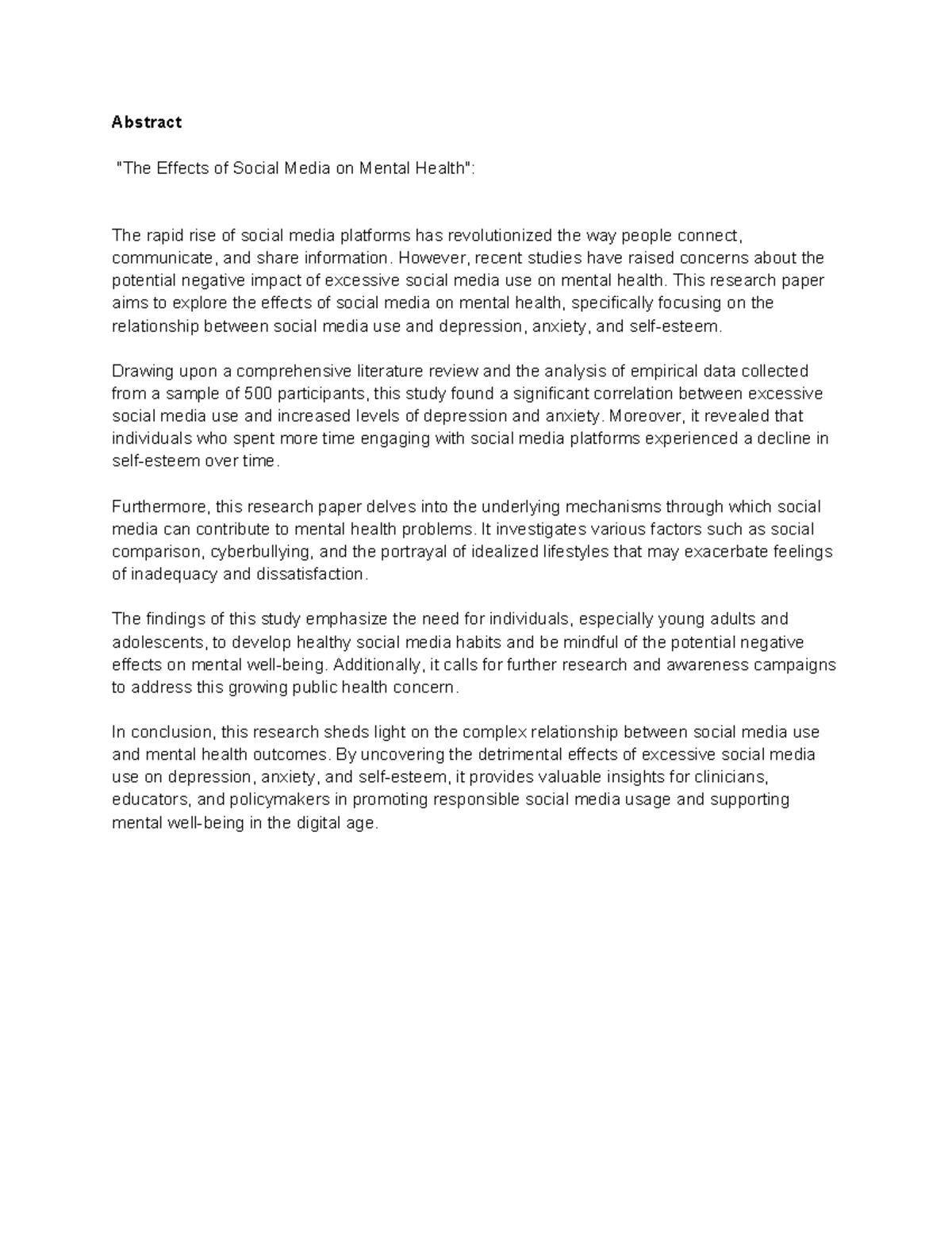 Abstract of research paper - Abstract "The Effects of Social Media on ...