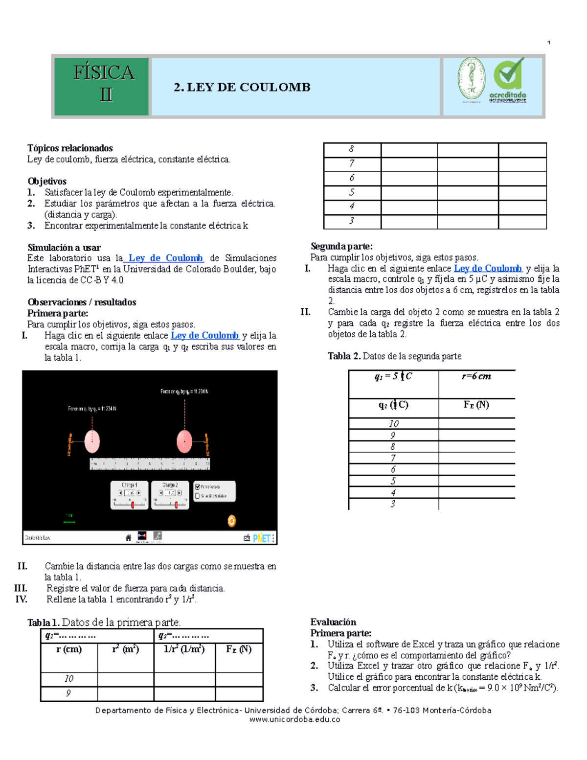 2. Ley de Coulomb - HJBJH - 2. LEY DE COULOMB Tópicos relacionados Ley ...
