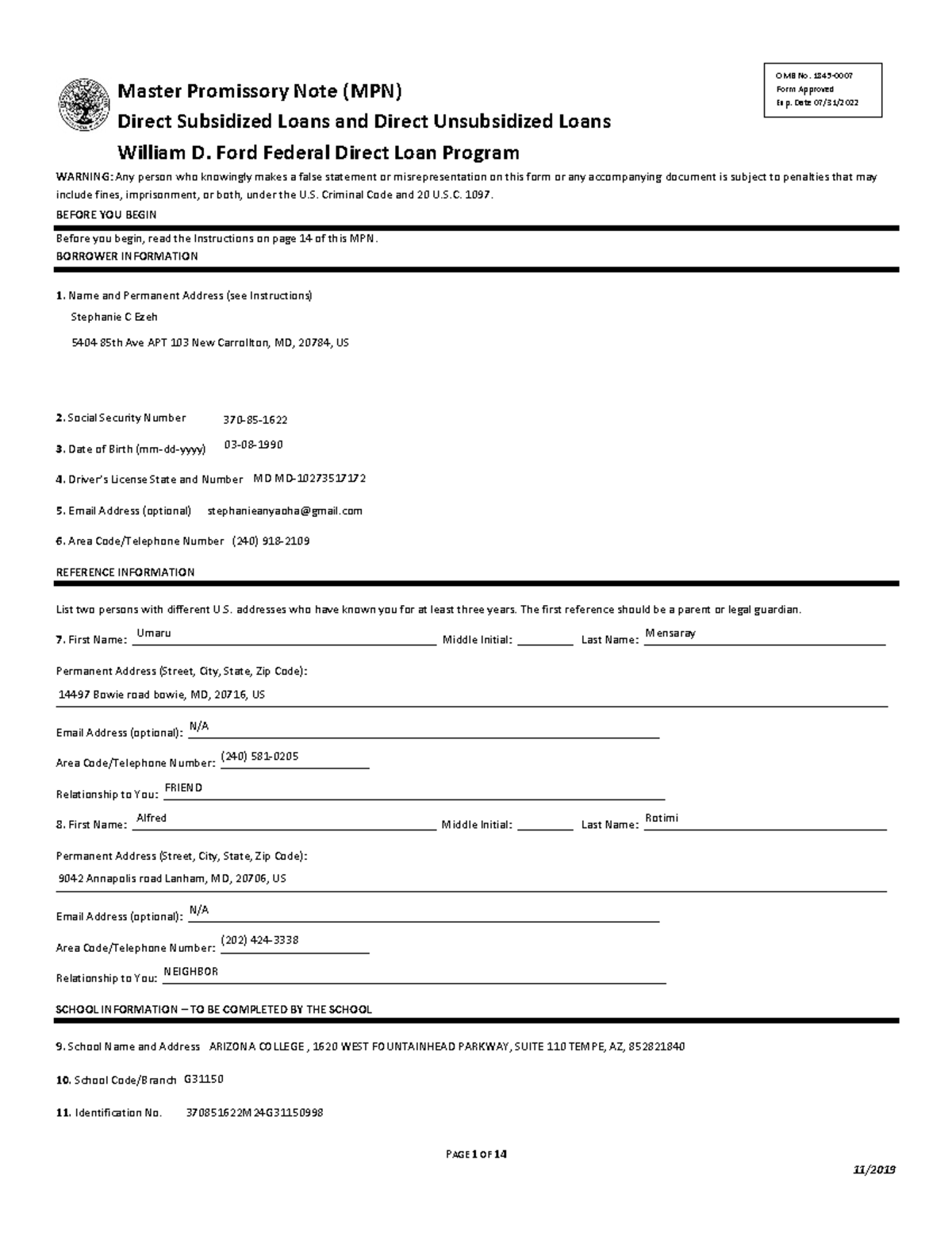 2024032707085531168 - N/A - PAGE 1 OF 14 Master Promissory Note (MPN ...