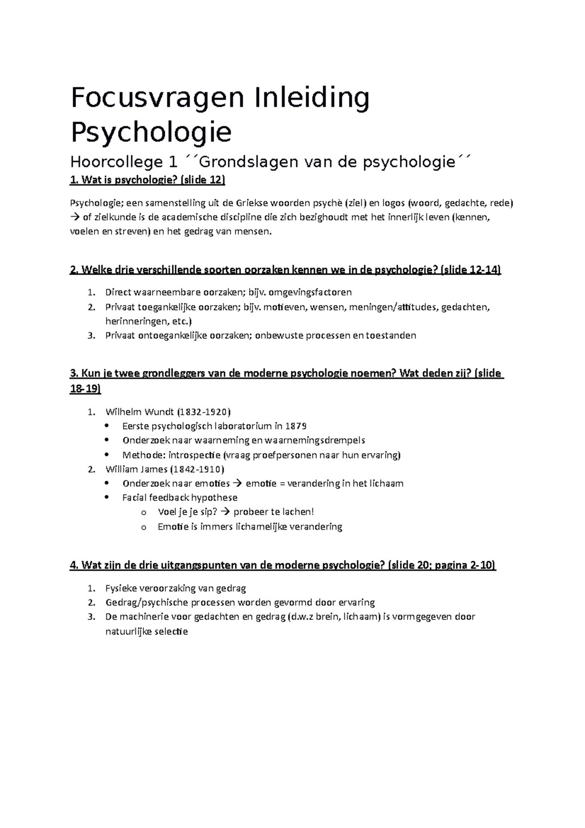 Focusvragen Inleiding Psychologie - Focusvragen Inleiding Psychologie ...