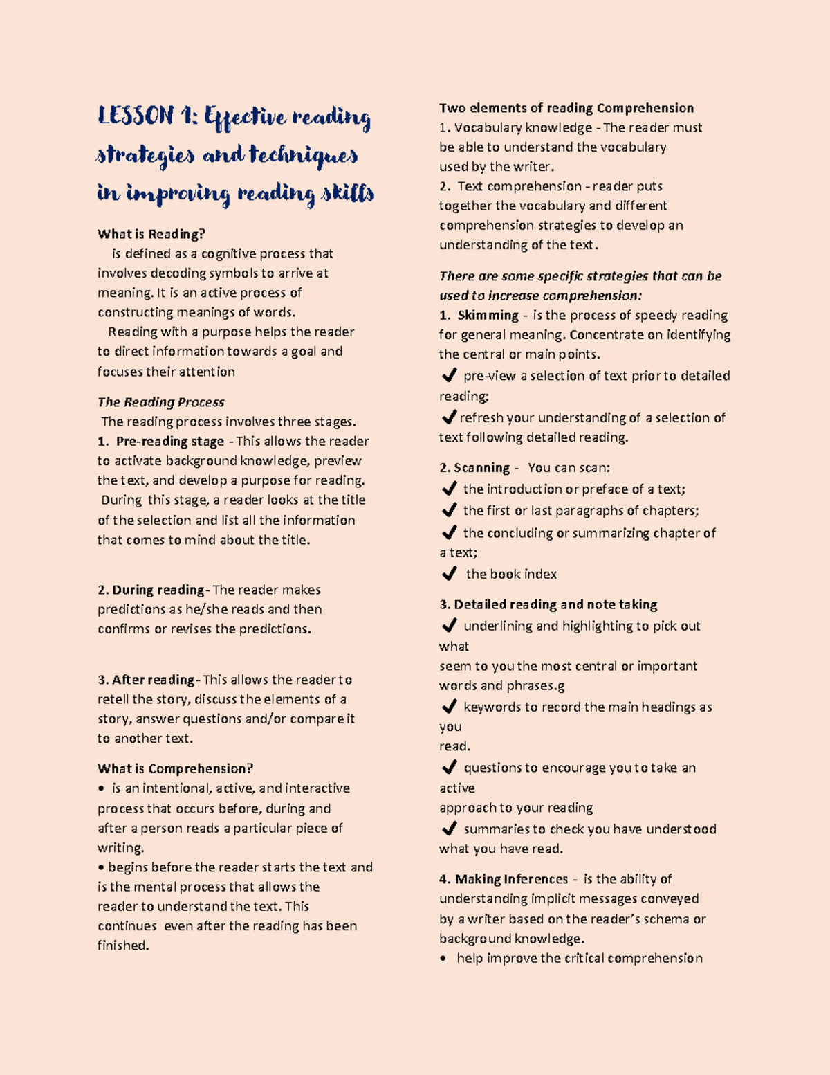 English Reviewer - LESSON 1: Effective reading strategies and ...