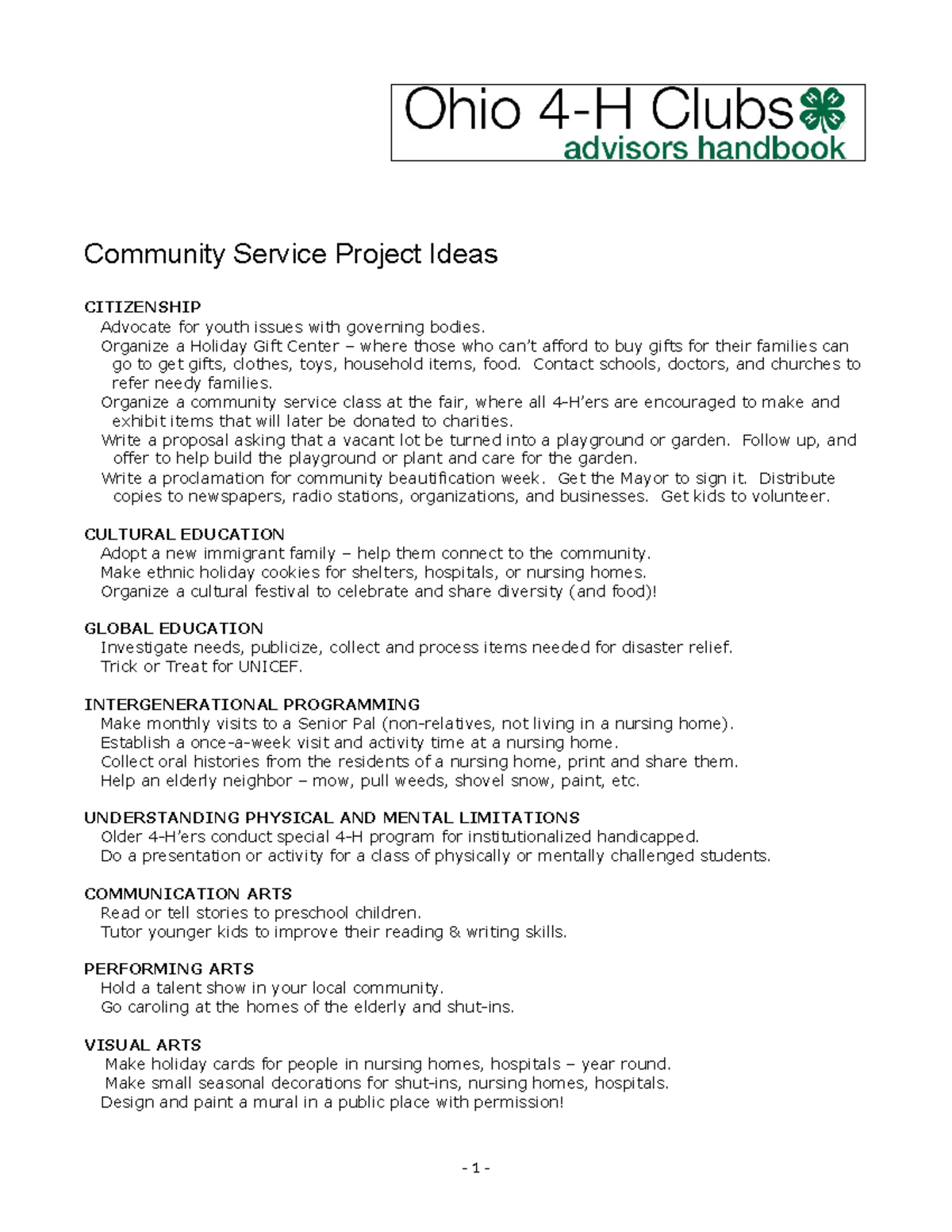 Service ohio service project ideas - Community Service Project Ideas ...