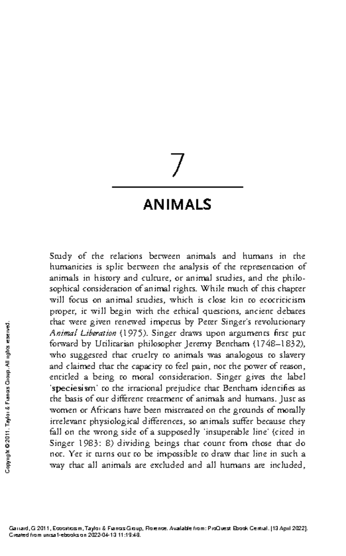 Ecocriticism - (7 Animals) - 77 ANIMALS Study of the relations between ...