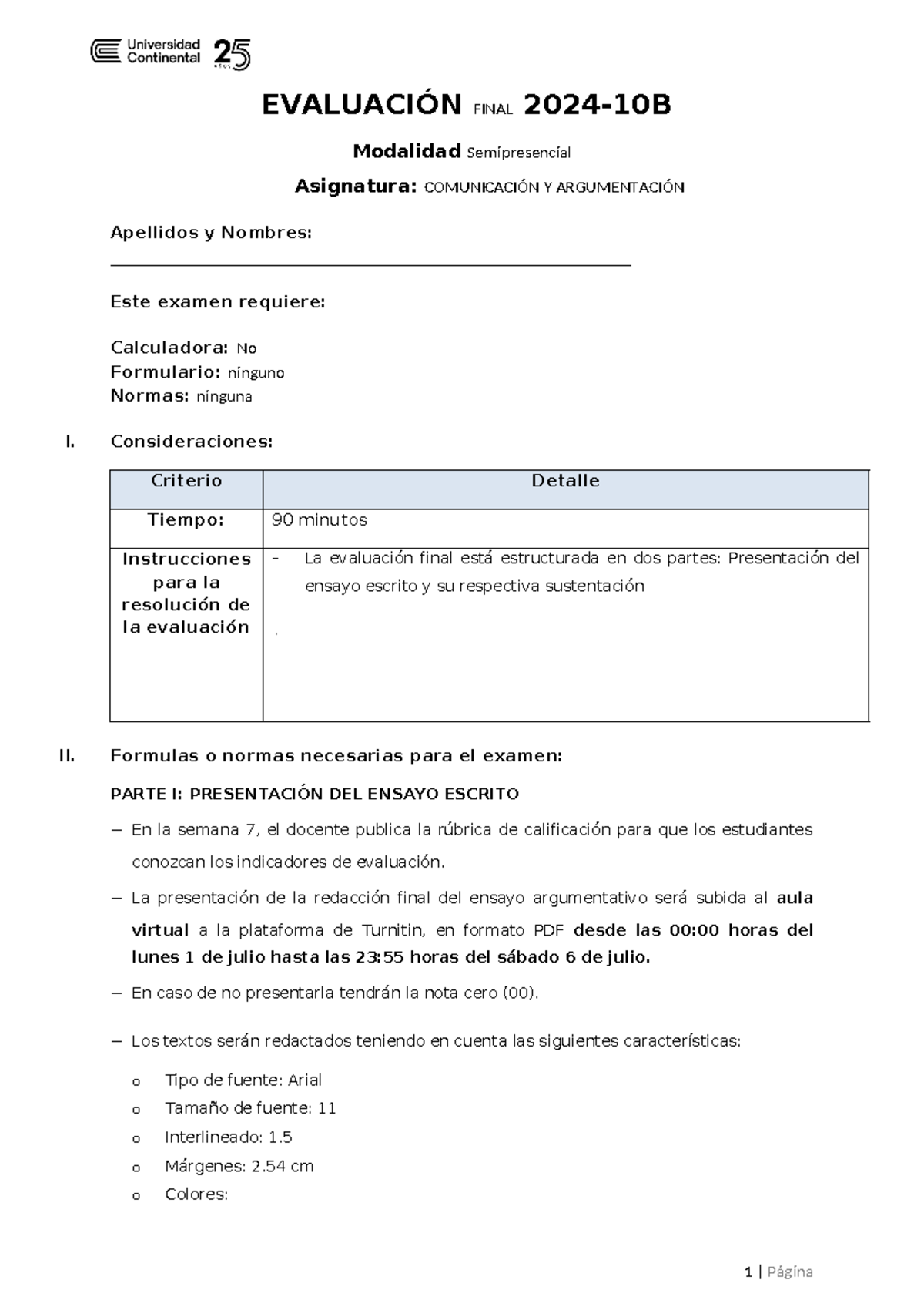 Plantilla Rúbrica de evaluación final - EVALUACIÓN FINAL 2024-10B Modalidad Semipresencial - Studocu